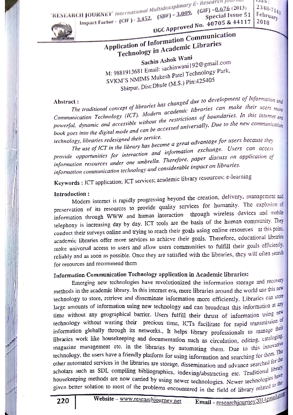 (PDF) Application of information communication technology in academic ...