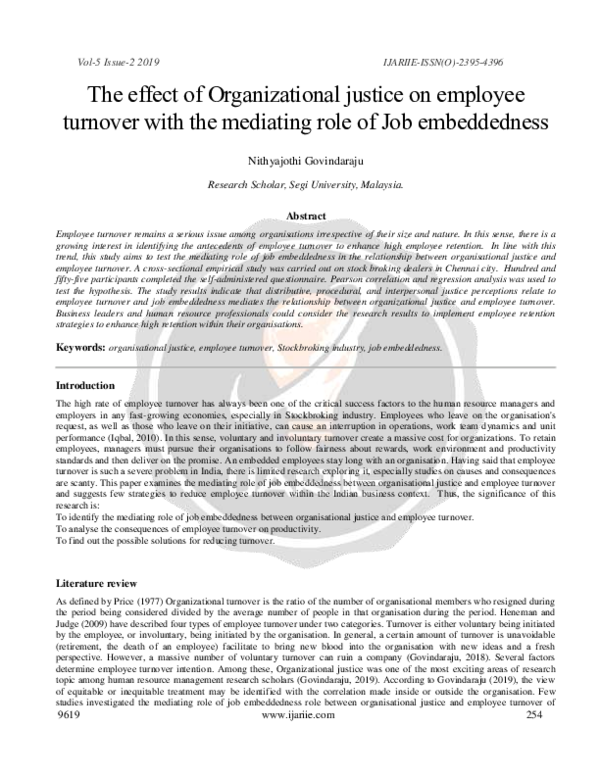 (PDF) The effect of Organizational justice on employee turnover with the mediating role of Job ...