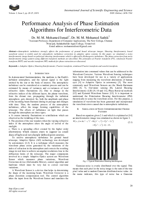 (PDF) Performance Analysis of Phase Estimation Algorithms for Interferometric Data