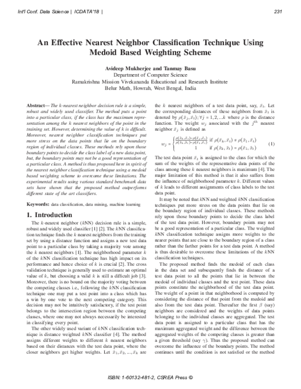 (PDF) An Effective Nearest Neighbor Classification Technique Using Medoid Based Weighting Scheme