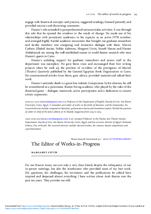 (PDF) The Editor of Works in Progress