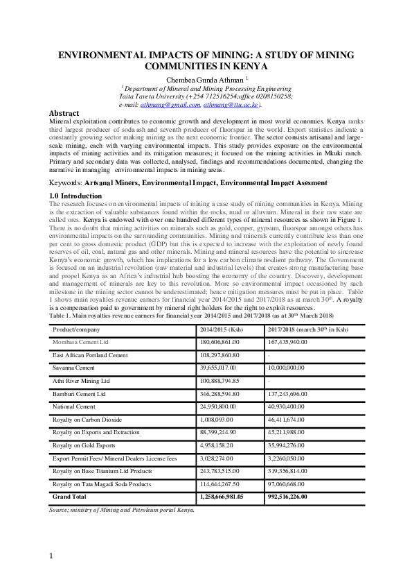 (DOC) ENVIRONMENTAL IMPACTS OF MINING: A STUDY OF MINING COMMUNITIES IN KENYA