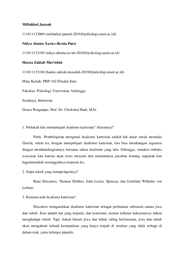 (DOC) Filsafat Manusia: Dualisme Cartesian