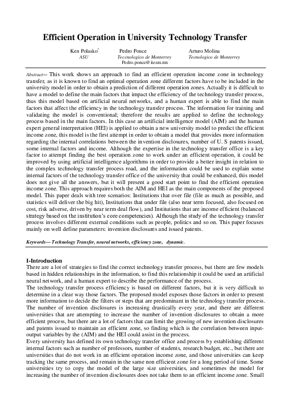 (PDF) Efficient Operation in University Technology Transfer