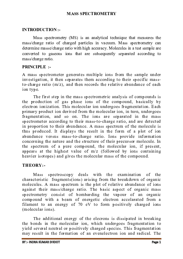 (PDF) MASS SPECTROMETRY