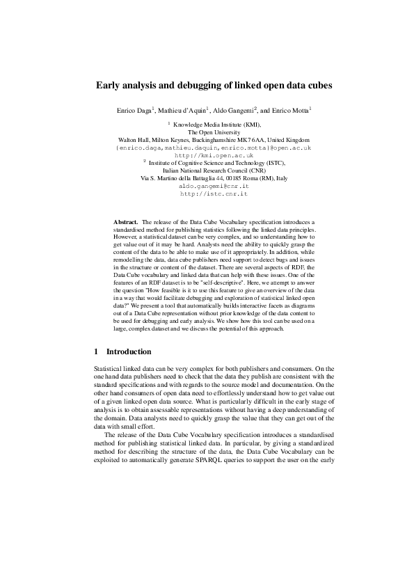 (PDF) Early Analysis and Debugging of Linked Open Data Cubes | Aldo Gangemi - Academia.edu