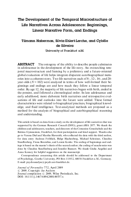 (PDF) The Development of the Temporal Macrostructure of Life Narratives ...