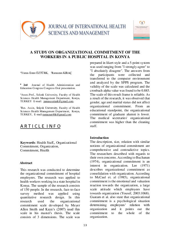 (PDF) A STUDY ON ORGANIZATIONAL COMMITMENT OF THE WORKERS IN A PUBLIC ...