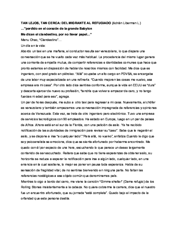 (PDF) TAN LEJOS, TAN CERCA_ DEL MIGRANTE AL REFUGIADO (Adrián Liberman ...