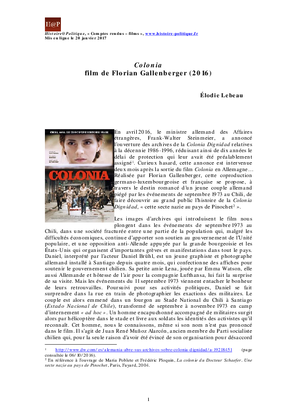 (PDF) Recension du film Colonia (2016) de Florian Gallenberger
