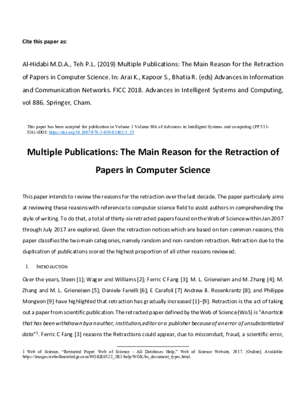 (PDF) Multiple Publications: The Main Reason for the Retraction of ...