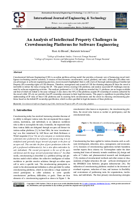 (PDF) An Analysis of Intellectual Property Challenges in Crowdsourcing Platforms for Software ...