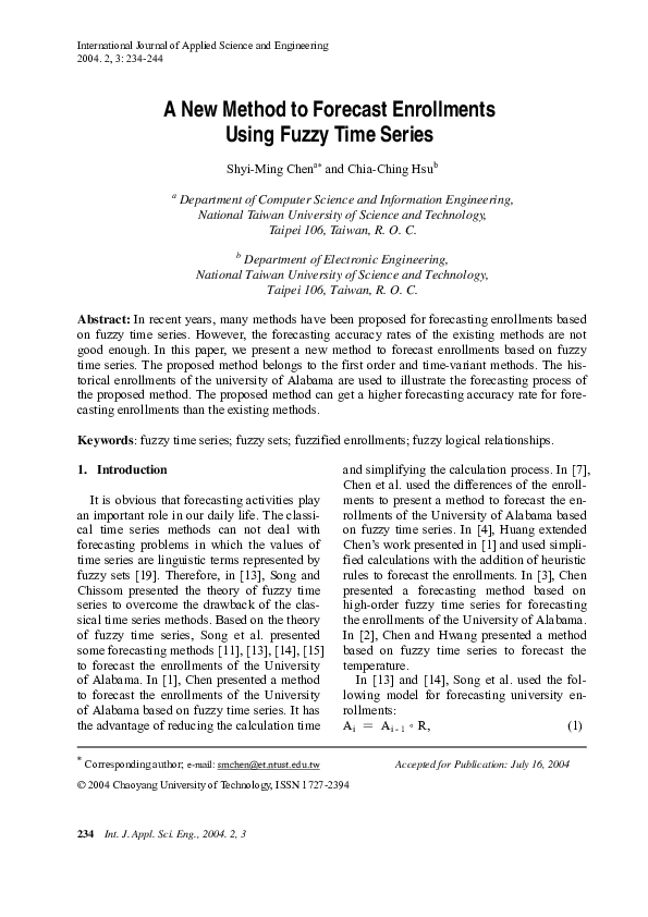 (PDF) A New Method to Forecast Enrollments Using Fuzzy Time Series