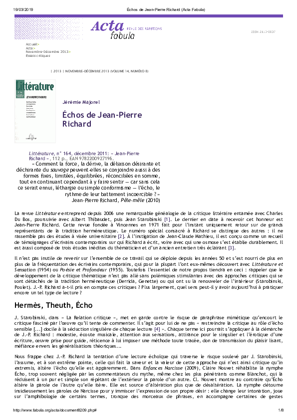 (PDF) Echos de Jean-Pierre Richard