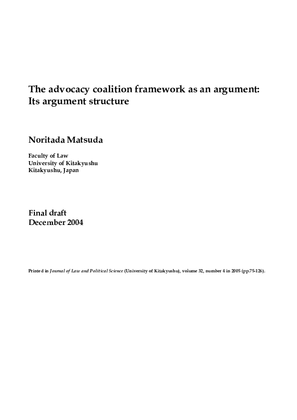 (PDF) The advocacy coalition framework as an argument: Its argument ...