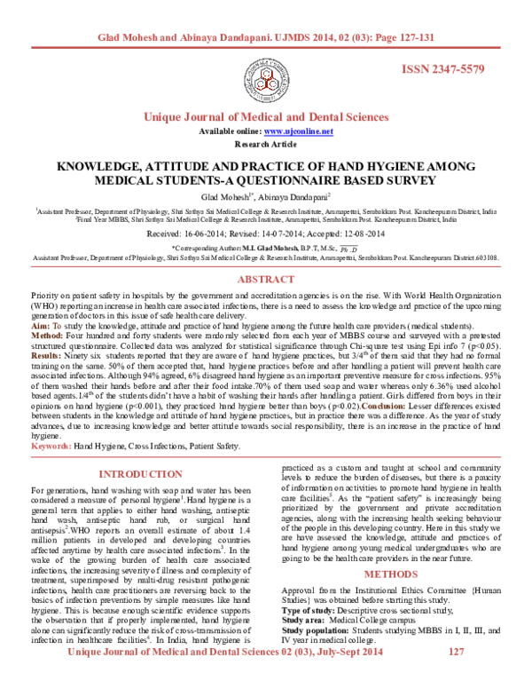 (PDF) Knowledge, Attitude and Practice of Hand Hygiene Among Medical ...