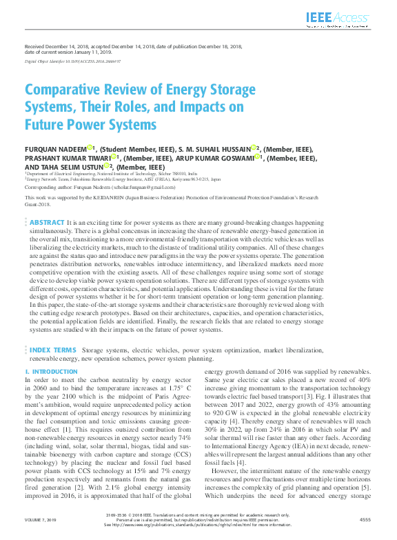 (PDF) Comparative Review of Energy Storage Systems, Their Roles, and ...