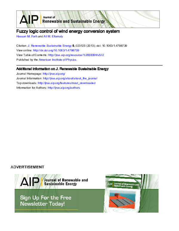 (PDF) Fuzzy logic control of wind energy conversion system