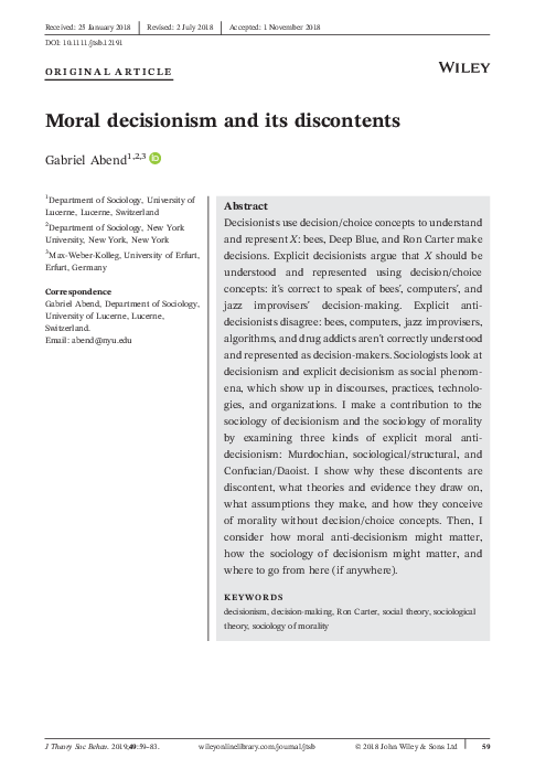 (PDF) Moral decisionism and its discontents