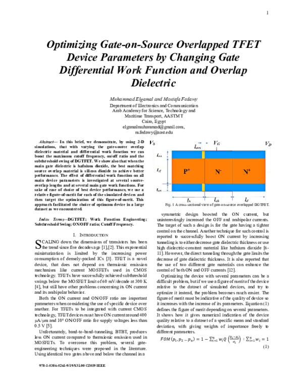 Pdf Optimizing Gate On Source Overlapped Tfet Device Parameters By