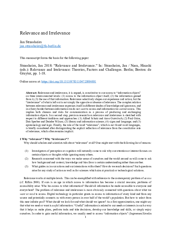 (PDF) Relevance and Irrelevance
