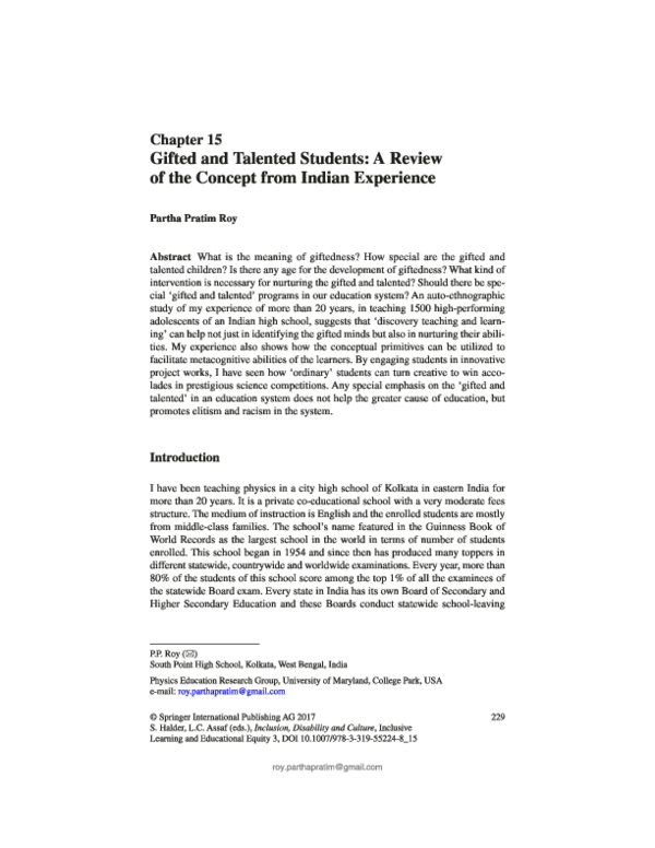 (PDF) Gifted and Talented Students: A Review of the Concept from Indian ...