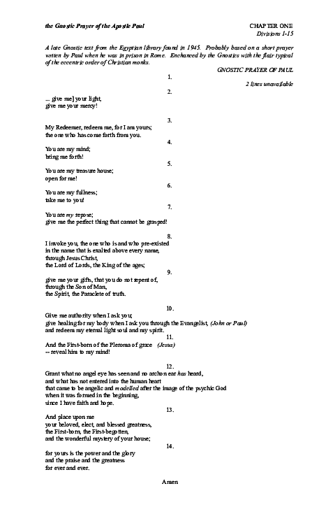 (DOC) the Gnostic prayer of Paul