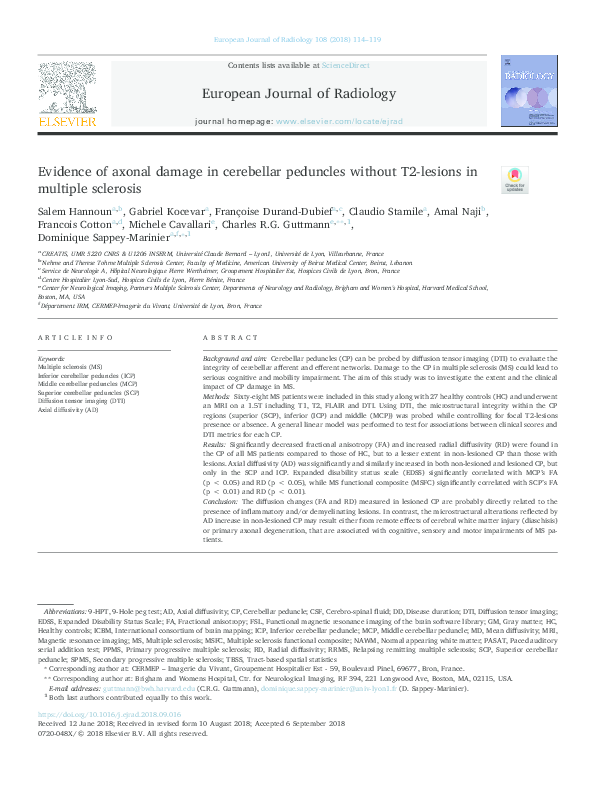 (PDF) Evidence of axonal damage in cerebellar peduncles without T2 ...