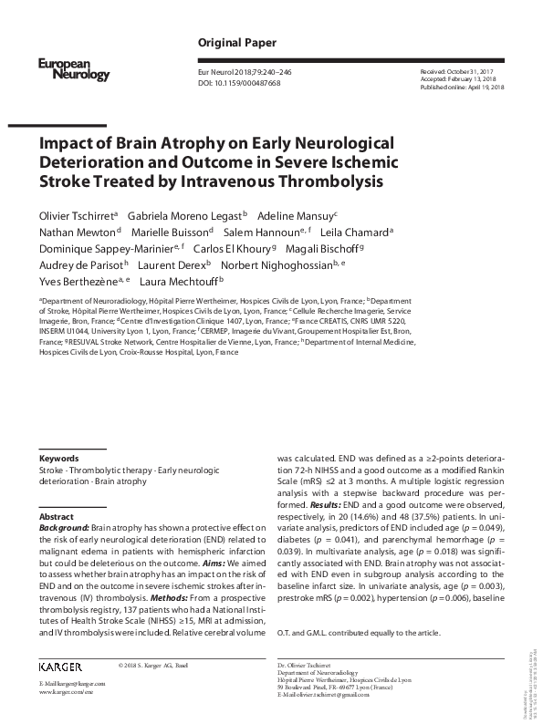 (PDF) Impact of Brain Atrophy on Early Neurological Deterioration and ...
