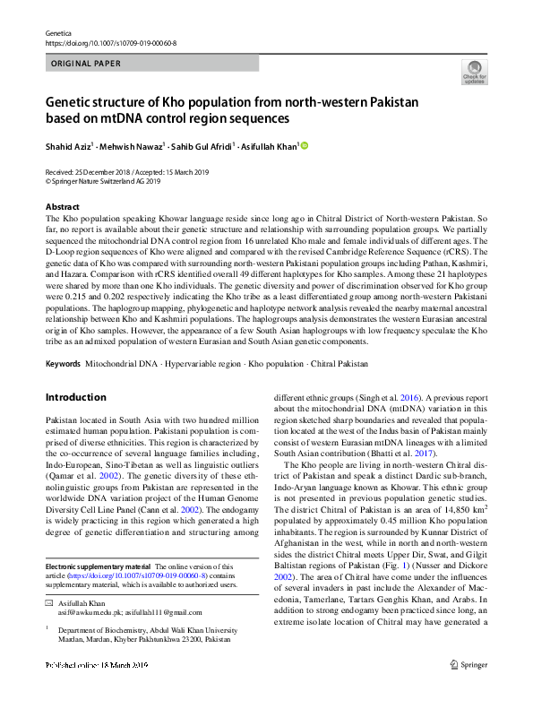 (PDF) Genetic structure of Kho population from north-western Pakistan ...