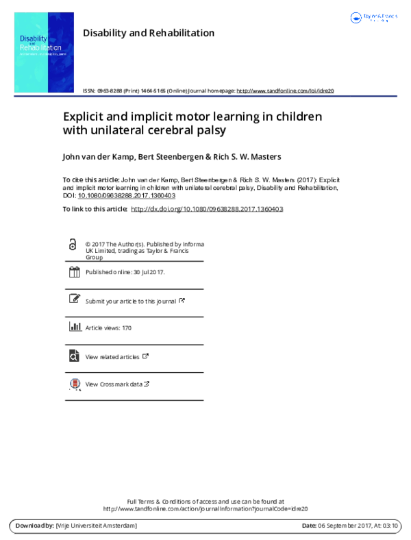 (PDF) Explicit and implicit motor learning in children with unilateral ...