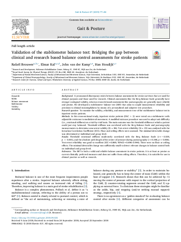 (PDF) Validation of the stabilometer balance test: Bridging the gap ...