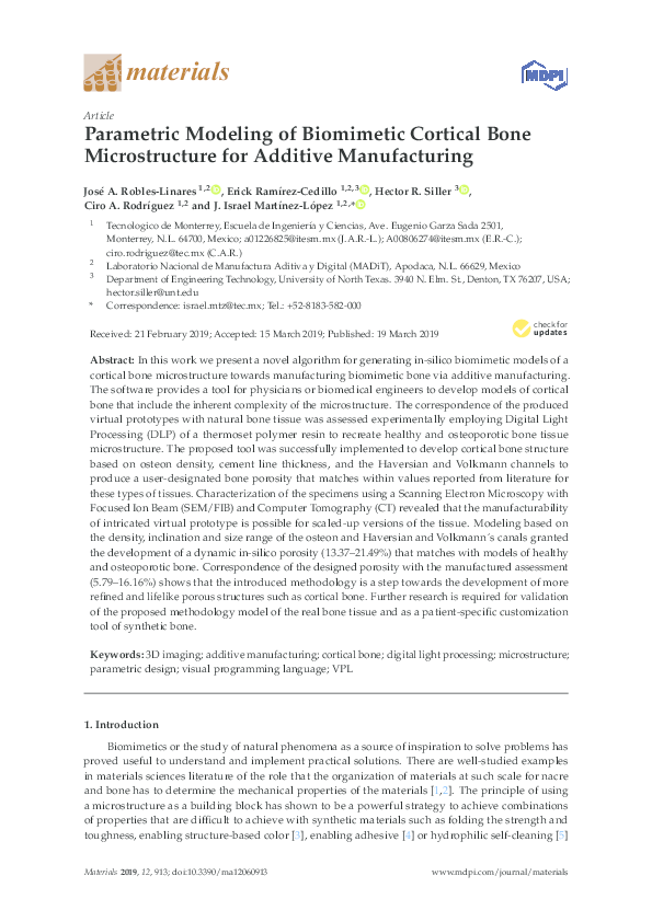 Pdf Parametric Modeling Of Biomimetic Cortical Bone Microstructure For Additive Manufacturing