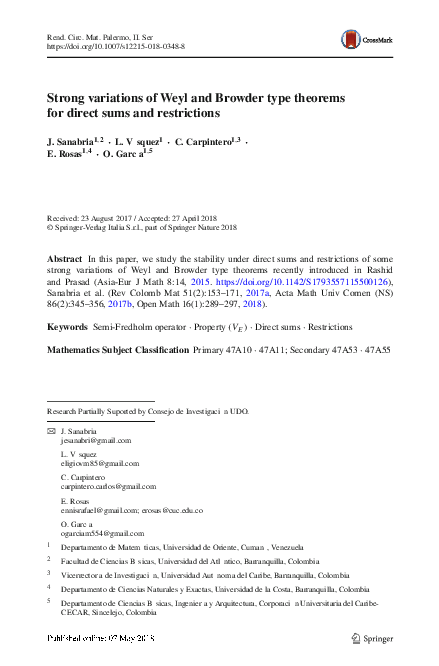(PDF) Strong variations of Weyl and Browder type theorems for direct sums and restrictions