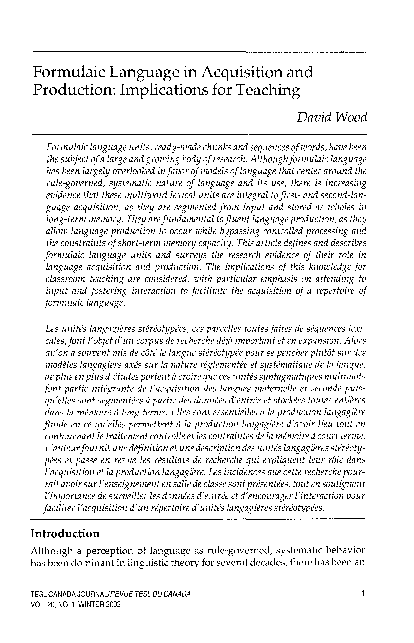 (PDF) Formulaic Language in Acquisition and Production: Implications ...