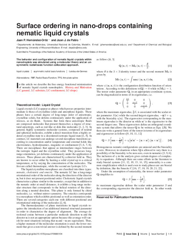 (PDF) Surface ordering in nano-drops containing nematic liquid crystals