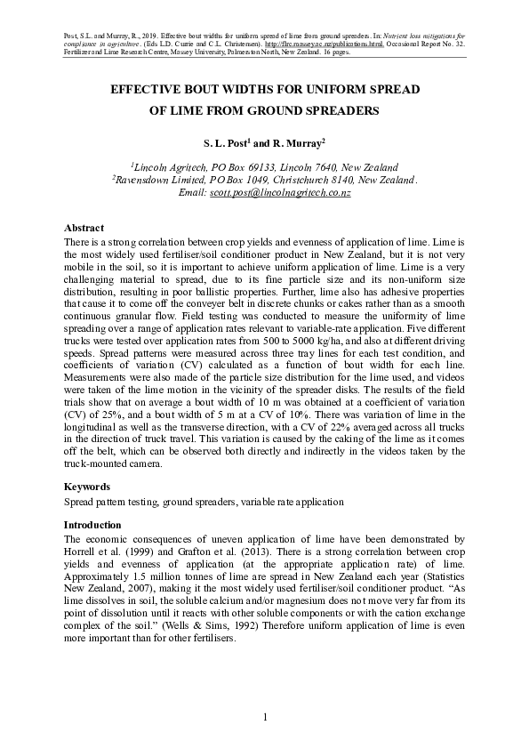 (PDF) Effective bout widths for uniform spread of lime from ground ...