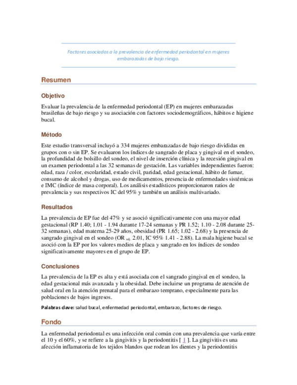 (DOC) Factores asociados a la prevalencia de enfermedad periodontal en mujeres embarazadas de ...