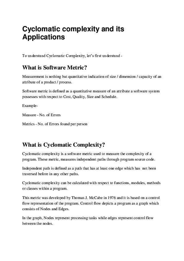 (DOC) .Cyclomatic complexity and its Applications