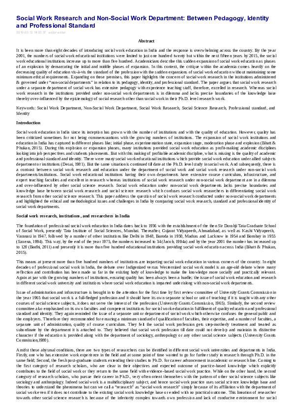 (PDF) Social Work Research and Non-Social Work Department Between ...