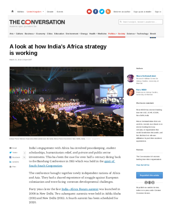 (PDF) A look at how India's Africa strategy is working