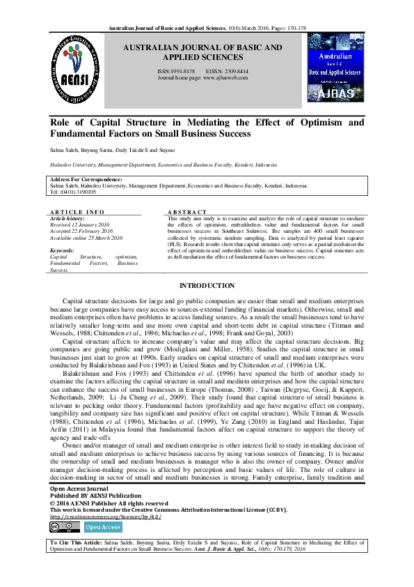 (PDF) Capital Structure's Mediation in Small Business Success