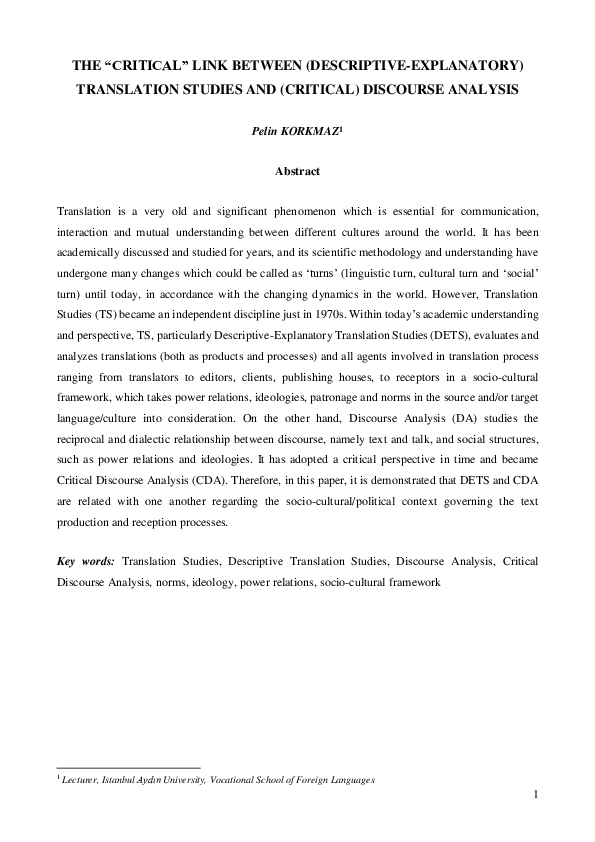 (DOC) The “Critical” Link Between (Descriptive-Explanatory) Translation ...