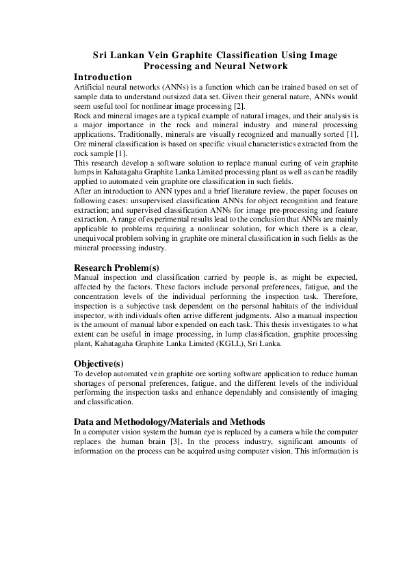 (PDF) Sri Lankan Vein Graphite Classification Using Image Processing ...
