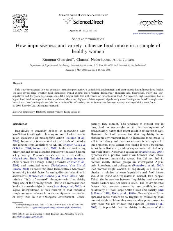 (PDF) How impulsiveness and variety influence food intake in a sample ...