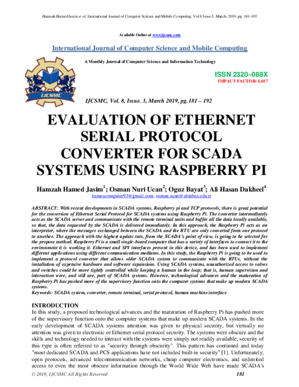 (PDF) EVALUATION OF ETHERNET SERIAL PROTOCOL CONVERTER FOR SCADA ...
