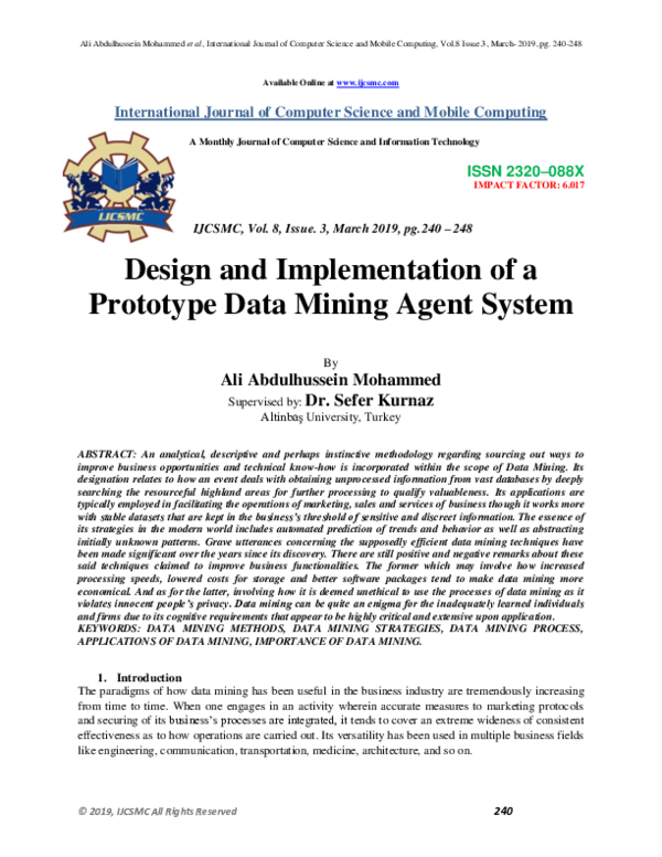 (PDF) Design and Implementation of a Prototype Data Mining Agent System