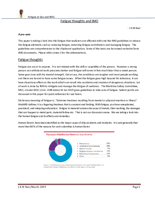 (PDF) Fatigue at Sea and IMO. Fatigue thoughts and IMO