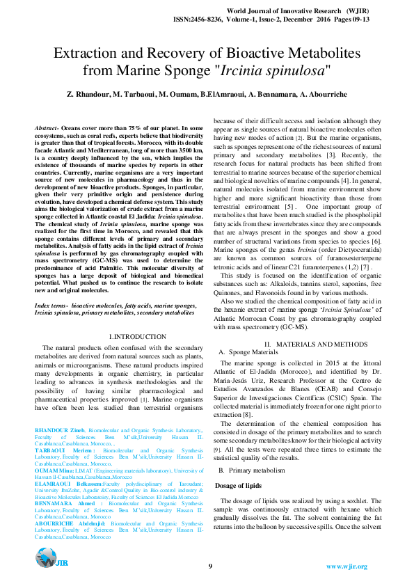 (PDF) Extraction and Recovery of Bioactive Metabolites from Marine ...