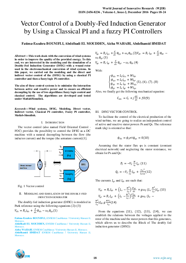 Pdf Vector Control Of A Doubly Fed Induction Generator By Using A